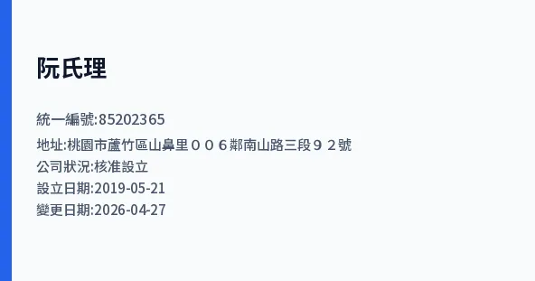 阮氏理的照片-統編 85202365(桃園市) 公司登記資料與營業項目詳細圖表