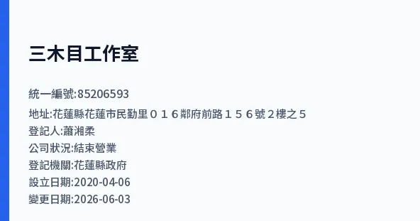 三木目工作室的照片-統編 85206593(花蓮縣) 公司登記資料與營業項目詳細圖表