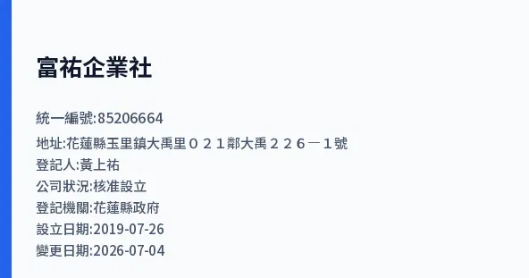 富祐企業社的照片-統編 85206664(花蓮縣) 公司登記資料與營業項目詳細圖表