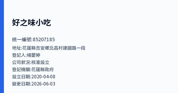 好之味小吃的照片-統編 85207185(花蓮縣) 公司登記資料與營業項目詳細圖表