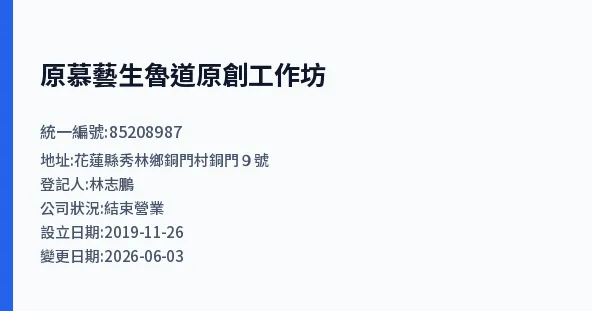 原慕藝生魯道原創工作坊的照片-統編 85208987(花蓮縣) 公司登記資料與營業項目詳細圖表