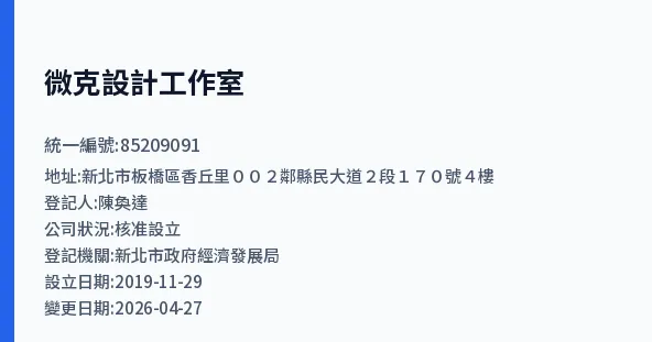 微克設計工作室的照片-統編 85209091(新北市) 公司登記資料與營業項目詳細圖表