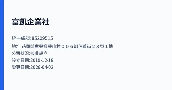 富凱企業社的照片-統編 85209515(花蓮縣) 公司登記資料與營業項目詳細圖表