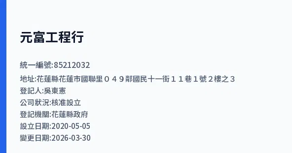 元富工程行的照片-統編 85212032(花蓮縣) 公司登記資料與營業項目詳細圖表
