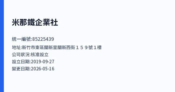 米那鐵企業社的照片-統編 85225439(新竹市) 公司登記資料與營業項目詳細圖表