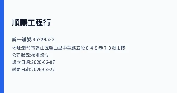 順鵬工程行的照片-統編 85229532(新竹市) 公司登記資料與營業項目詳細圖表