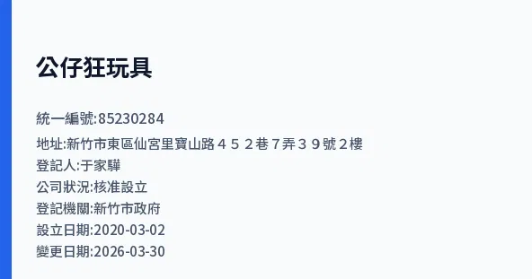 公仔狂玩具的照片-統編 85230284(新竹市) 公司登記資料與營業項目詳細圖表