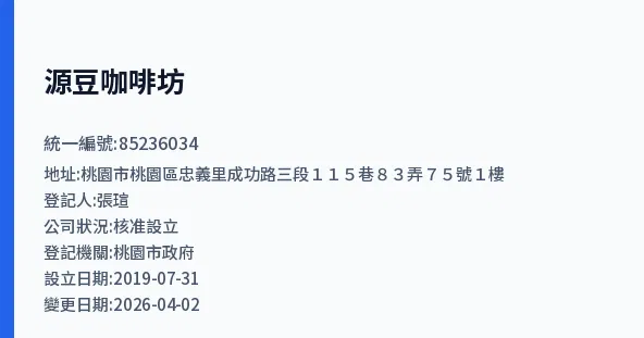 源豆咖啡坊的照片-統編 85236034(桃園市) 公司登記資料與營業項目詳細圖表