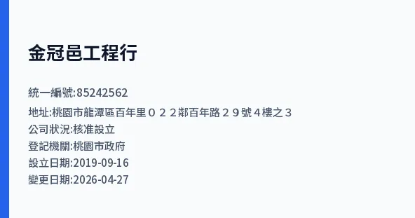 金冠邑工程行的照片-統編 85242562(桃園市) 公司登記資料與營業項目詳細圖表