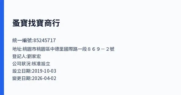 蚤寶找寶商行的照片-統編 85245717(桃園市) 公司登記資料與營業項目詳細圖表