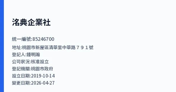 洺典企業社的照片-統編 85246700(桃園市) 公司登記資料與營業項目詳細圖表