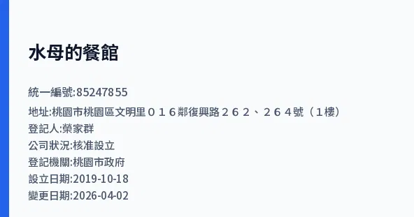 水母的餐館的照片-統編 85247855(桃園市) 公司登記資料與營業項目詳細圖表