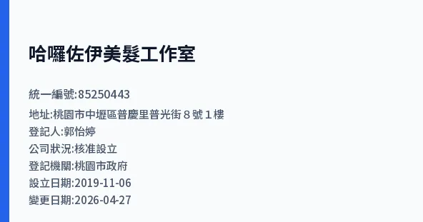 哈囉佐伊美髮工作室的照片-統編 85250443(桃園市) 公司登記資料與營業項目詳細圖表