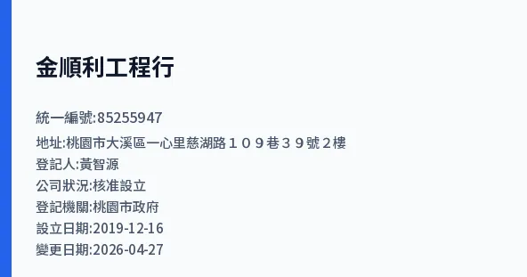 金順利工程行的照片-統編 85255947(桃園市) 公司登記資料與營業項目詳細圖表