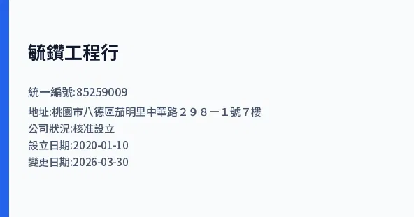 毓鑽工程行的照片-統編 85259009(桃園市) 公司登記資料與營業項目詳細圖表