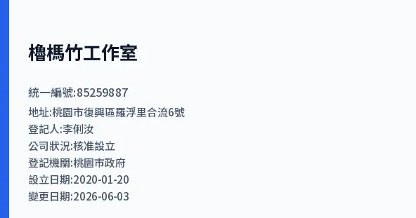 櫓榪竹工作室的照片-統編 85259887(桃園市) 公司登記資料與營業項目詳細圖表