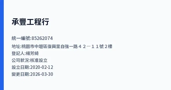 承豐工程行的照片-統編 85262074(桃園市) 公司登記資料與營業項目詳細圖表