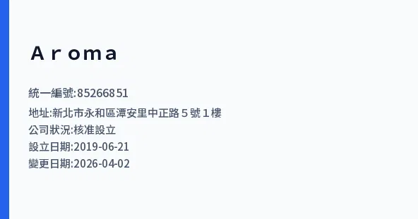Aroma的照片-統編 85266851(新北市) 公司登記資料與營業項目詳細圖表