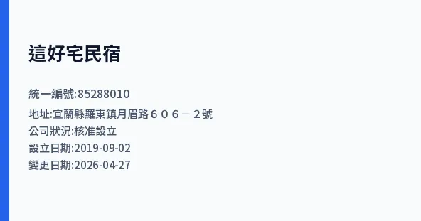 這好宅民宿的照片-統編 85288010(宜蘭縣) 公司登記資料與營業項目詳細圖表