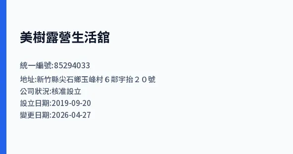 美樹露營生活舘的照片-統編 85294033(新竹縣) 公司登記資料與營業項目詳細圖表