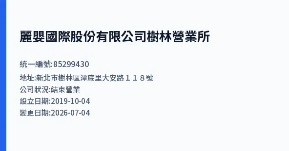 麗嬰國際股份有限公司樹林營業所的照片-統編 85299430(新北市) 公司登記資料與營業項目詳細圖表