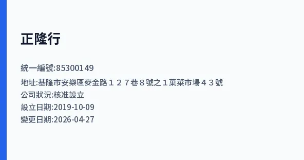 正隆行的照片-統編 85300149(基隆市) 公司登記資料與營業項目詳細圖表