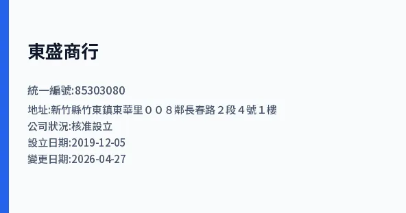 東盛商行的照片-統編 85303080(新竹縣) 公司登記資料與營業項目詳細圖表