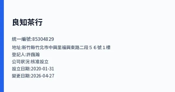 良知茶行的照片-統編 85304829(新竹縣) 公司登記資料與營業項目詳細圖表
