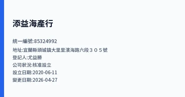 添益海產行的照片-統編 85324992(宜蘭縣) 公司登記資料與營業項目詳細圖表