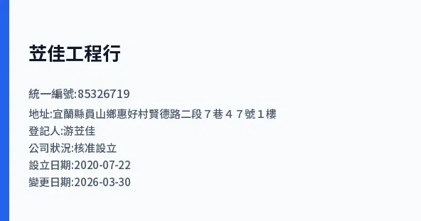 苙佳工程行的照片-統編 85326719(宜蘭縣) 公司登記資料與營業項目詳細圖表