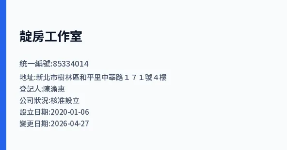 靛房工作室的照片-統編 85334014(新北市) 公司登記資料與營業項目詳細圖表