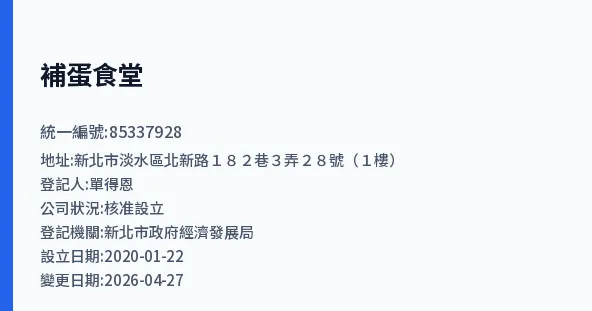 補蛋食堂的照片-統編 85337928(新北市) 公司登記資料與營業項目詳細圖表