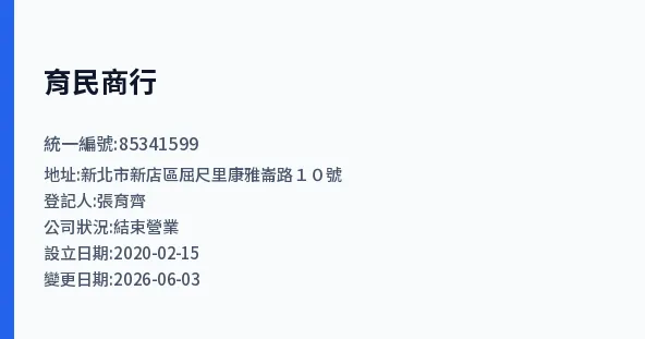 育民商行的照片-統編 85341599(新北市) 公司登記資料與營業項目詳細圖表