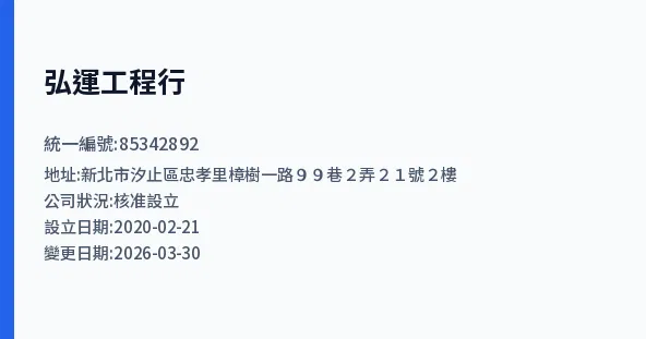 弘運工程行的照片-統編 85342892(新北市) 公司登記資料與營業項目詳細圖表