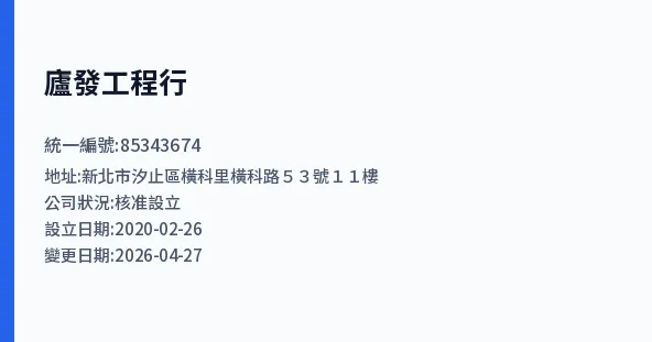 廬發工程行的照片-統編 85343674(新北市) 公司登記資料與營業項目詳細圖表