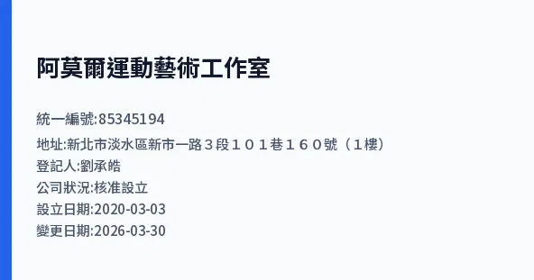 阿莫爾運動藝術工作室的照片-統編 85345194(新北市) 公司登記資料與營業項目詳細圖表