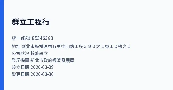 群立工程行的照片-統編 85346383(新北市) 公司登記資料與營業項目詳細圖表