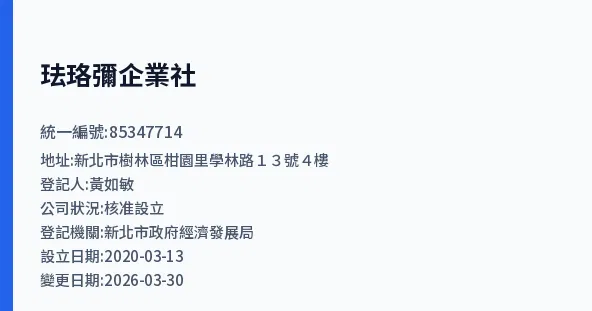 珐珞彌企業社的照片-統編 85347714(新北市) 公司登記資料與營業項目詳細圖表