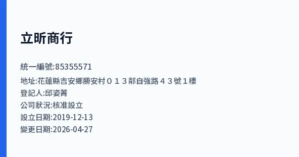 立昕商行的照片-統編 85355571(花蓮縣) 公司登記資料與營業項目詳細圖表