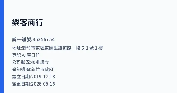 樂客商行的照片-統編 85356754(新竹市) 公司登記資料與營業項目詳細圖表