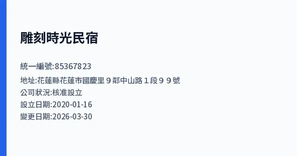雕刻時光民宿的照片-統編 85367823(花蓮縣) 公司登記資料與營業項目詳細圖表