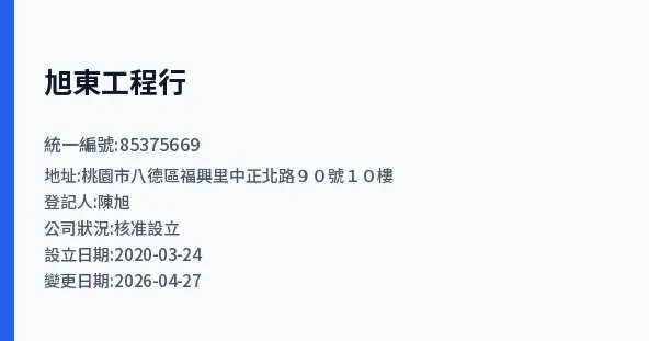 旭東工程行的照片-統編 85375669(桃園市) 公司登記資料與營業項目詳細圖表