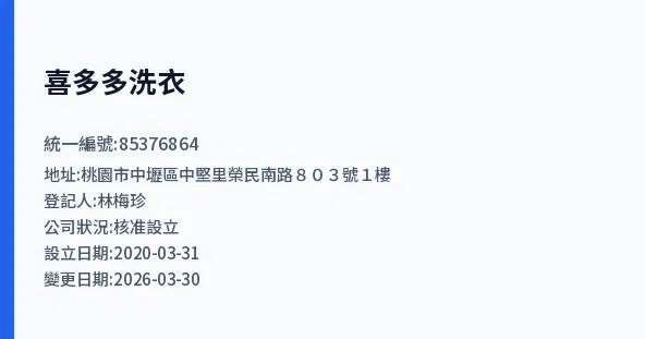 喜多多洗衣的照片-統編 85376864(桃園市) 公司登記資料與營業項目詳細圖表