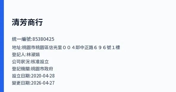 清芳商行的照片-統編 85380425(桃園市) 公司登記資料與營業項目詳細圖表