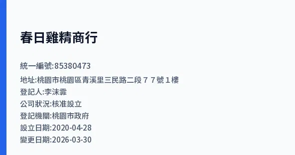 春日雞精商行的照片-統編 85380473(桃園市) 公司登記資料與營業項目詳細圖表