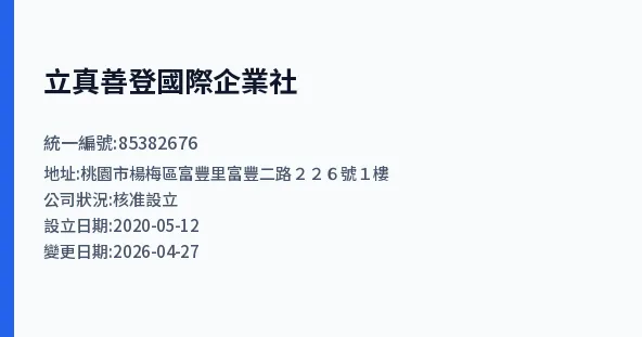 立真善登國際企業社的照片-統編 85382676(桃園市) 公司登記資料與營業項目詳細圖表
