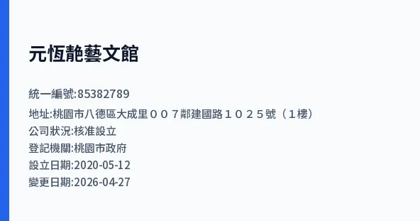 元恆靘藝文館的照片-統編 85382789(桃園市) 公司登記資料與營業項目詳細圖表