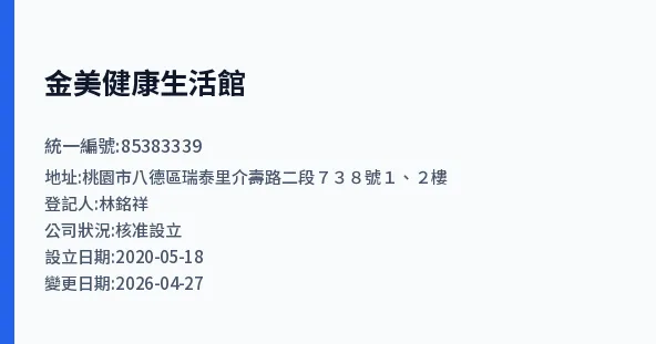 金美健康生活館的照片-統編 85383339(桃園市) 公司登記資料與營業項目詳細圖表
