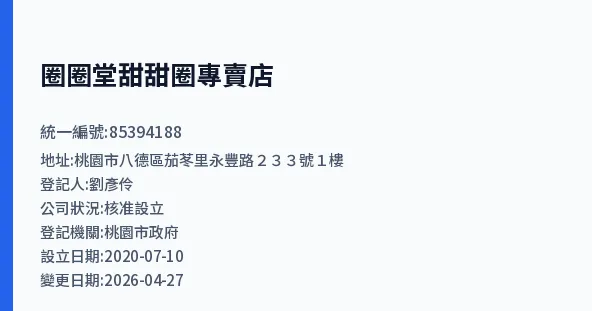 圈圈堂甜甜圈專賣店的照片-統編 85394188(桃園市) 公司登記資料與營業項目詳細圖表