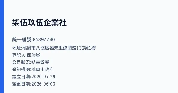 柒伍玖伍企業社的照片-統編 85397740(桃園市) 公司登記資料與營業項目詳細圖表